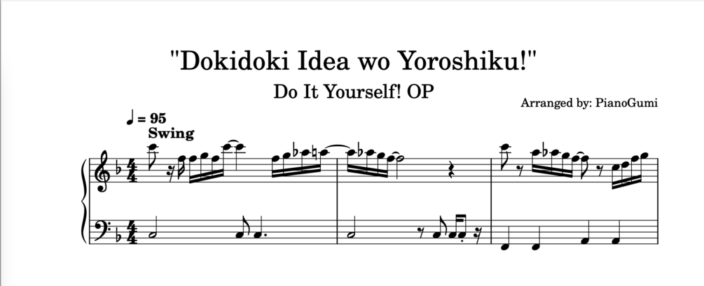 Do It Yourself! OP - "Dokidoki Idea wo Yoroshiku!" - EASY Piano Sheet Music