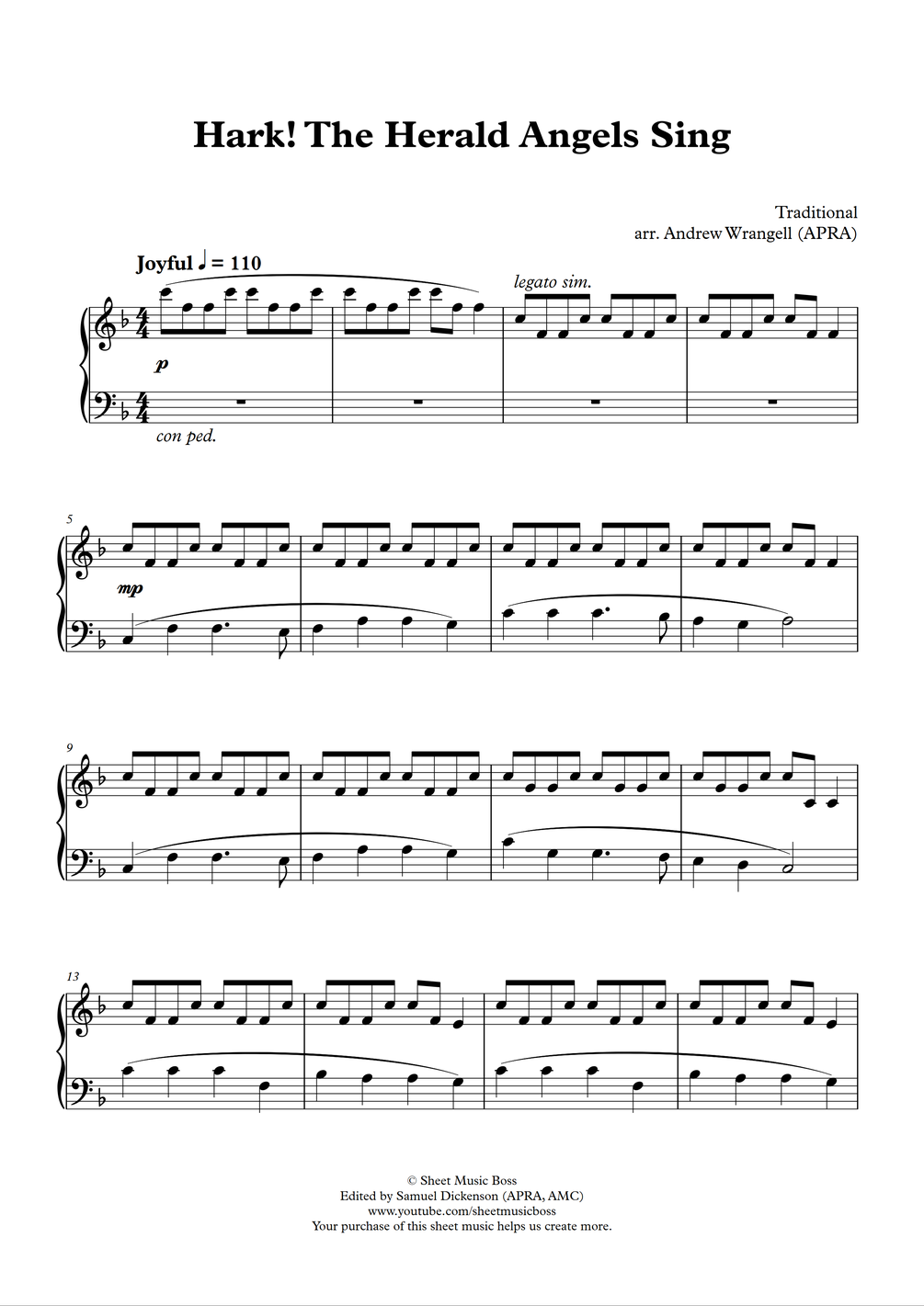 Hark! The Herald Angels Sing (Piano Sheet Music PDF, MIDI, and MP3)