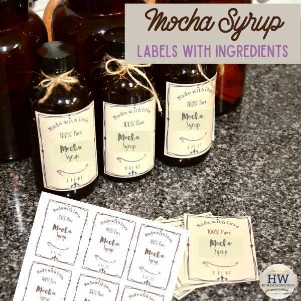 Printable Mocha Syrup Labels WITH INGREDIENTS