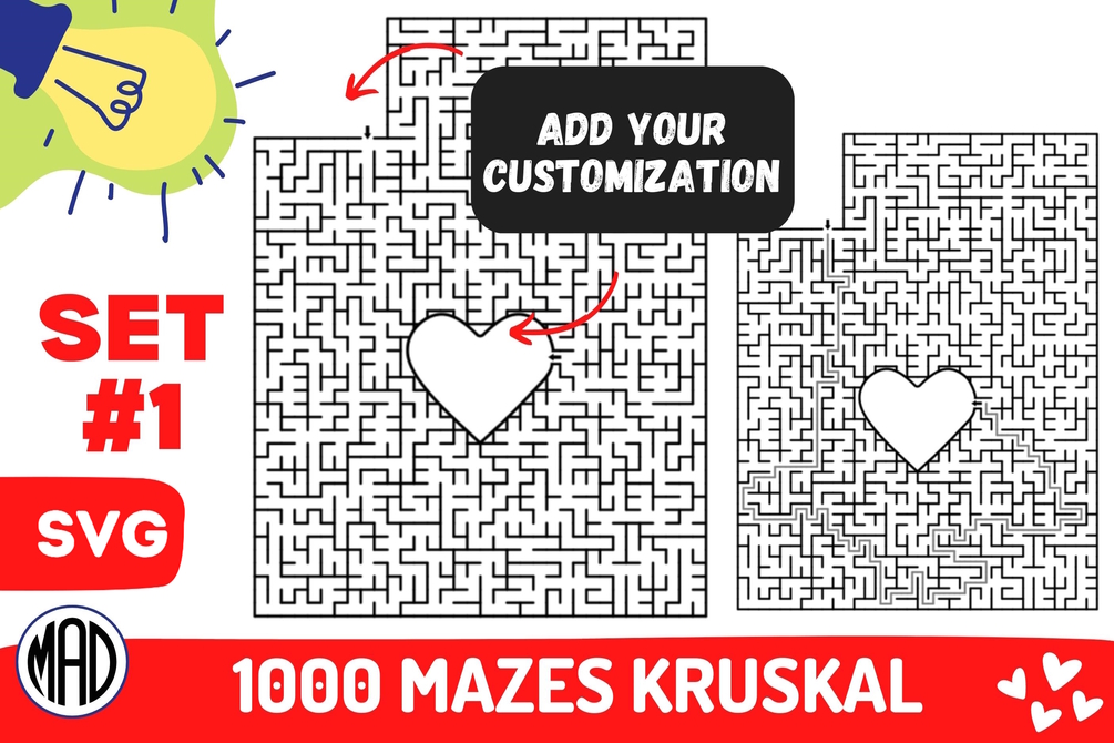 4000 Customizable Heart SVG Mazes With Tutorial
