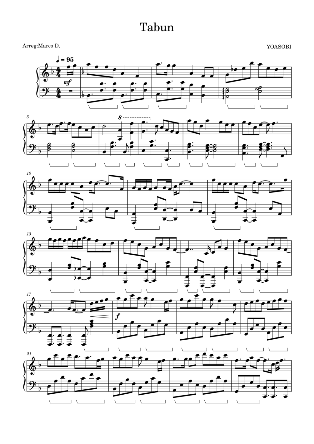 Tabun | Yoasobi SHEET + MIDI