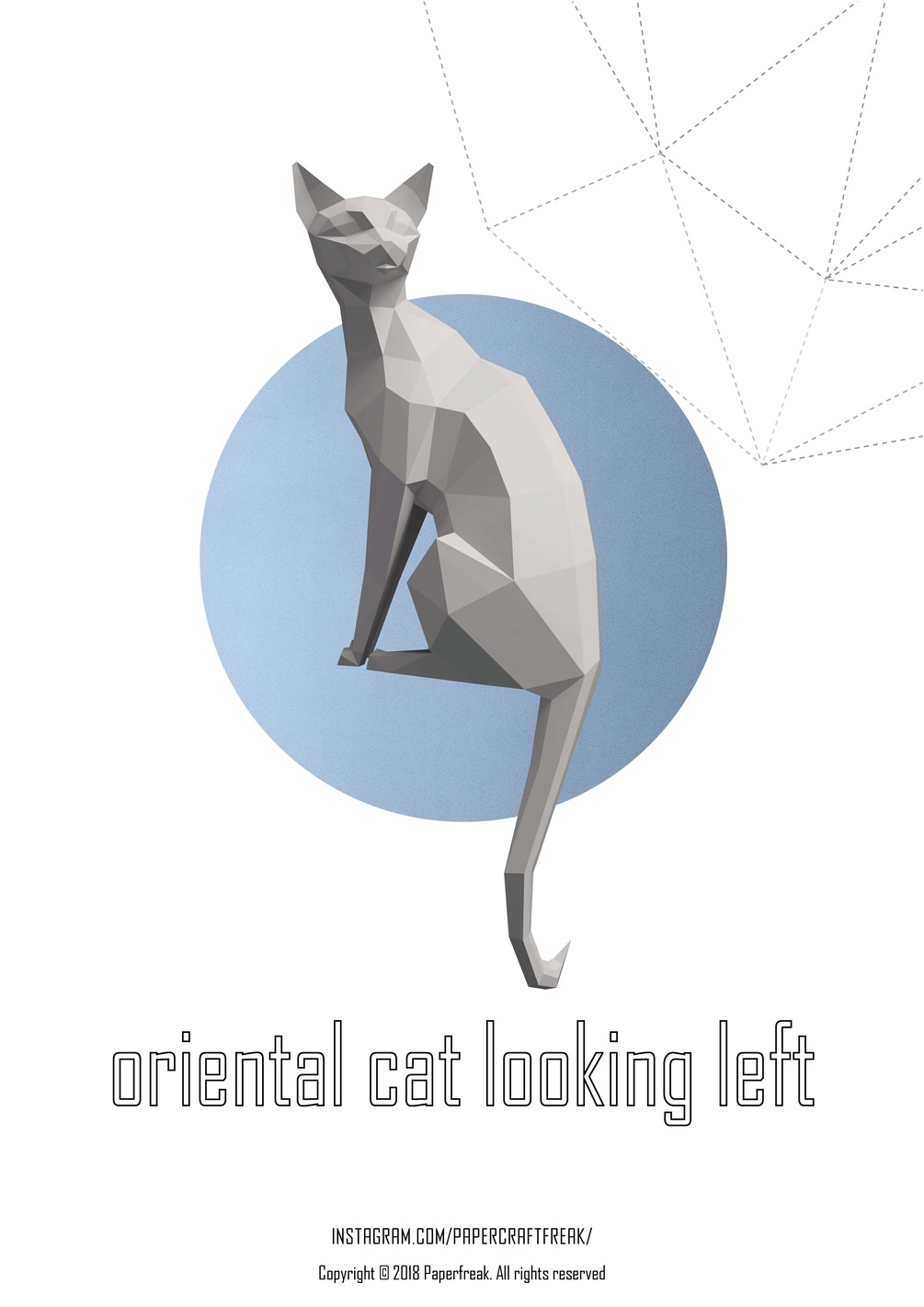 Papercraft 3D oriental cat sculpture loocking left template