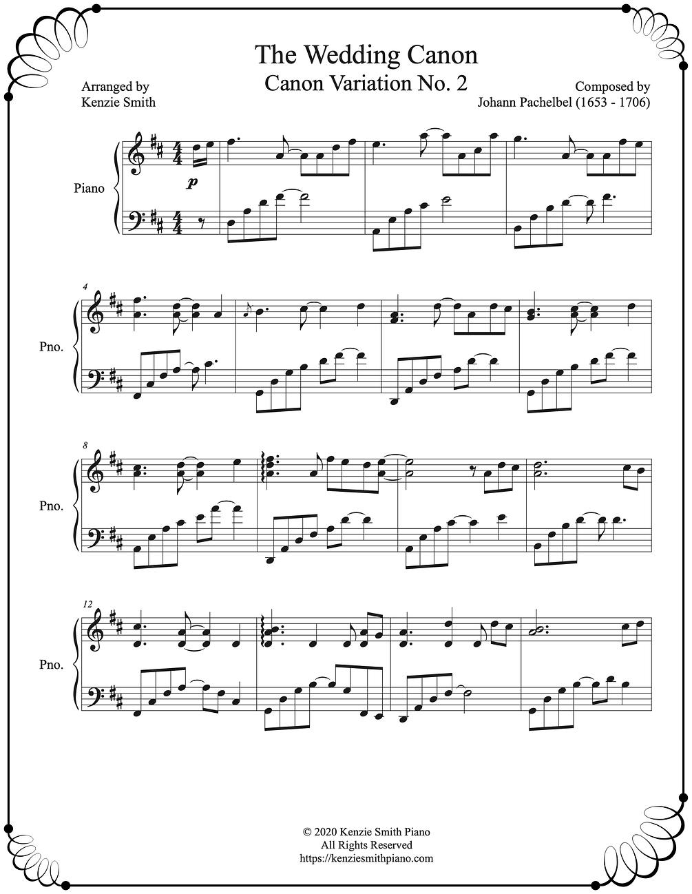 Sheet Music and MIDI for "The Wedding Canon (Canon Variation No. 2)"