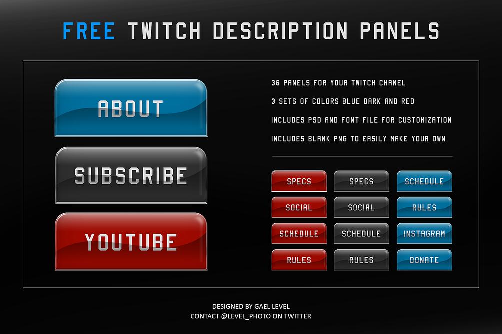 33 Glossy Tabbed Buttons Twitch description panels (with PSD & font)