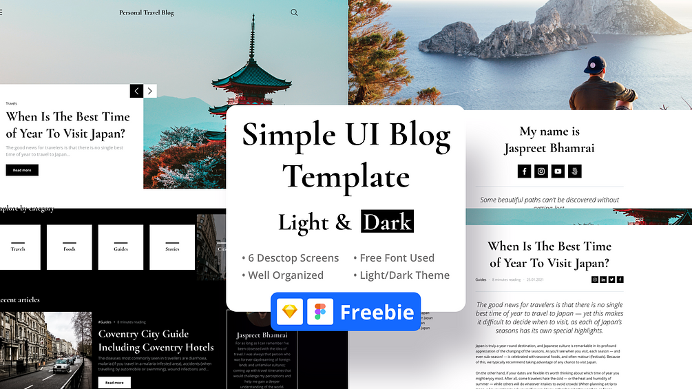 Simple UI Blog Template - 6 Screens + Light & Dark Theme (FREE)