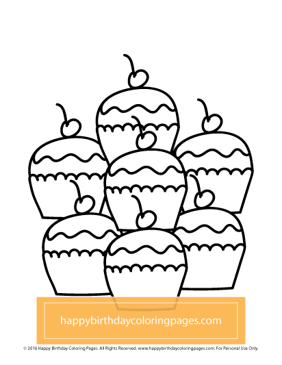 Happy Birthday Cupcake Coloring Page #006