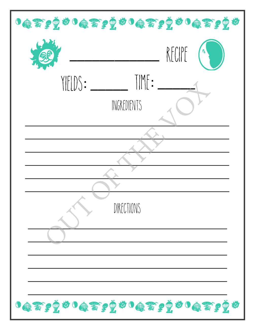 Pyrex Hot Air Balloon Print - Recipe Binder Printout