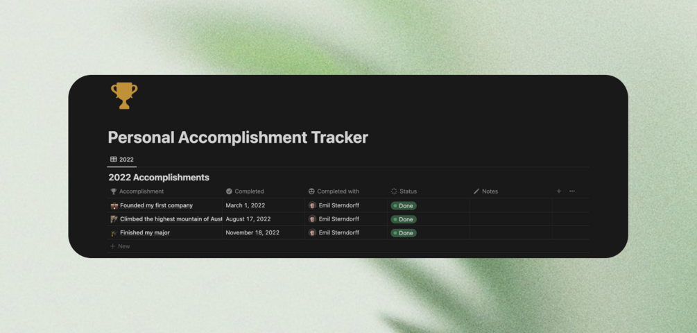 Notion Template: Personal Accomplishment Tracker