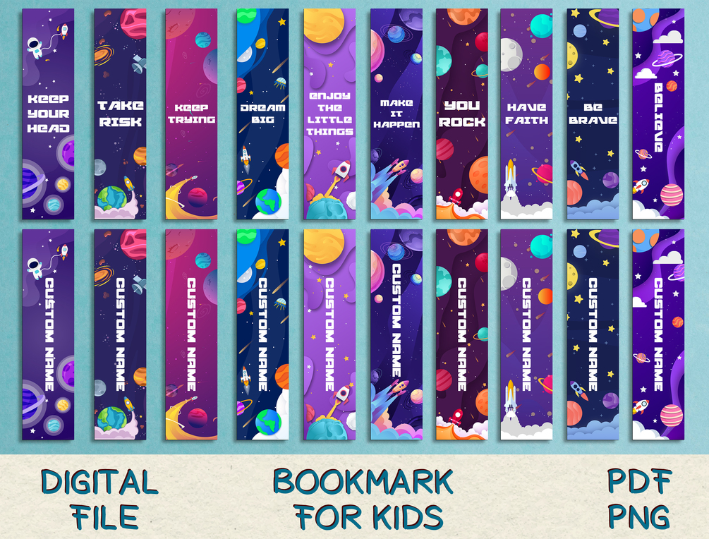 10 Bookmark Planet space, Bookmarks PNG Bundle, Name Custom Bookmark ...