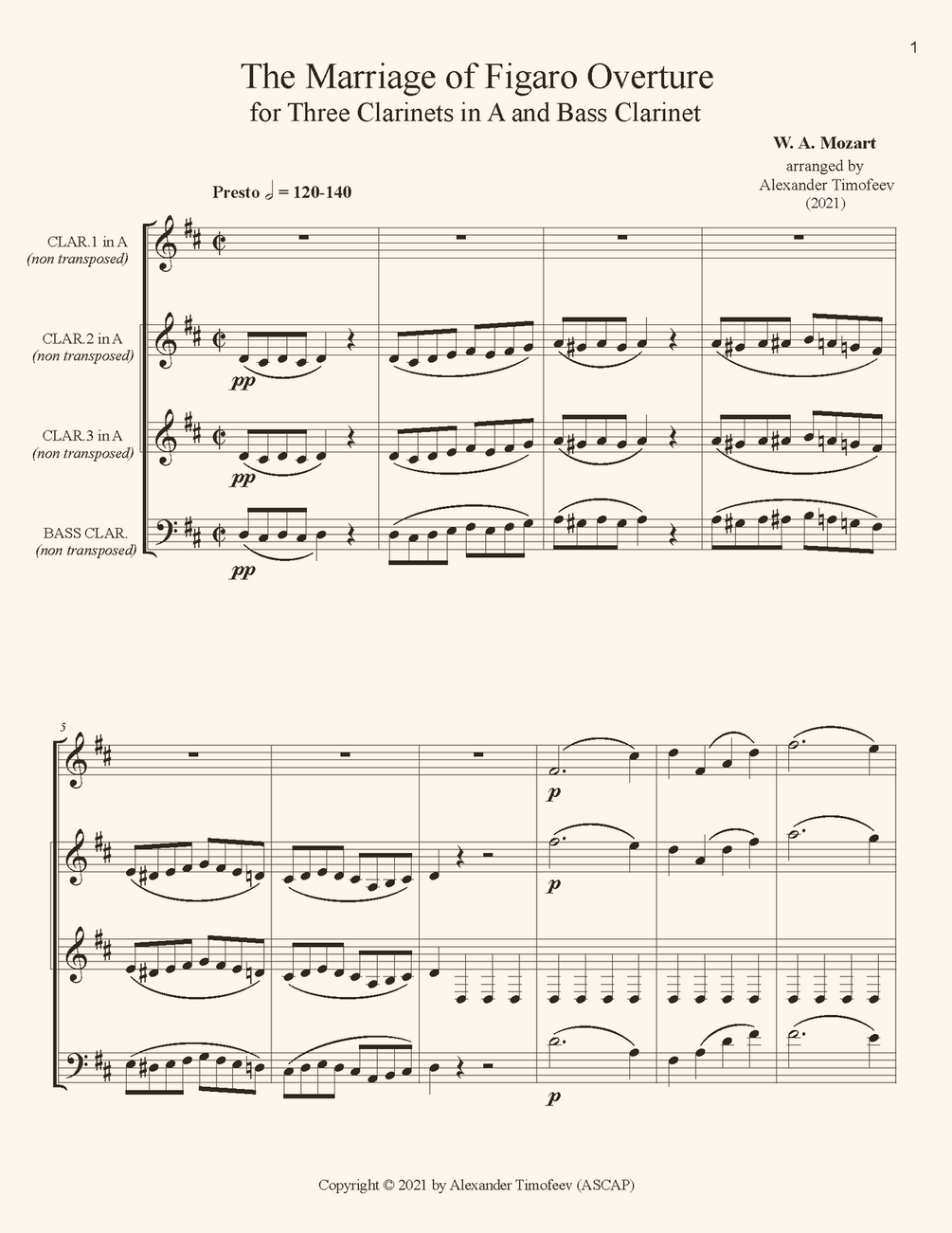 Mozart: The Marriage of Figaro Overture, for Three Clarinets in A and ...