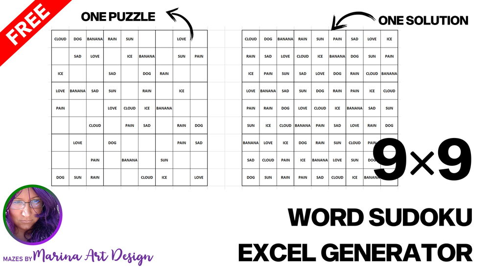 Words Sudoku 9×9 - Single Puzzle Excel Generator