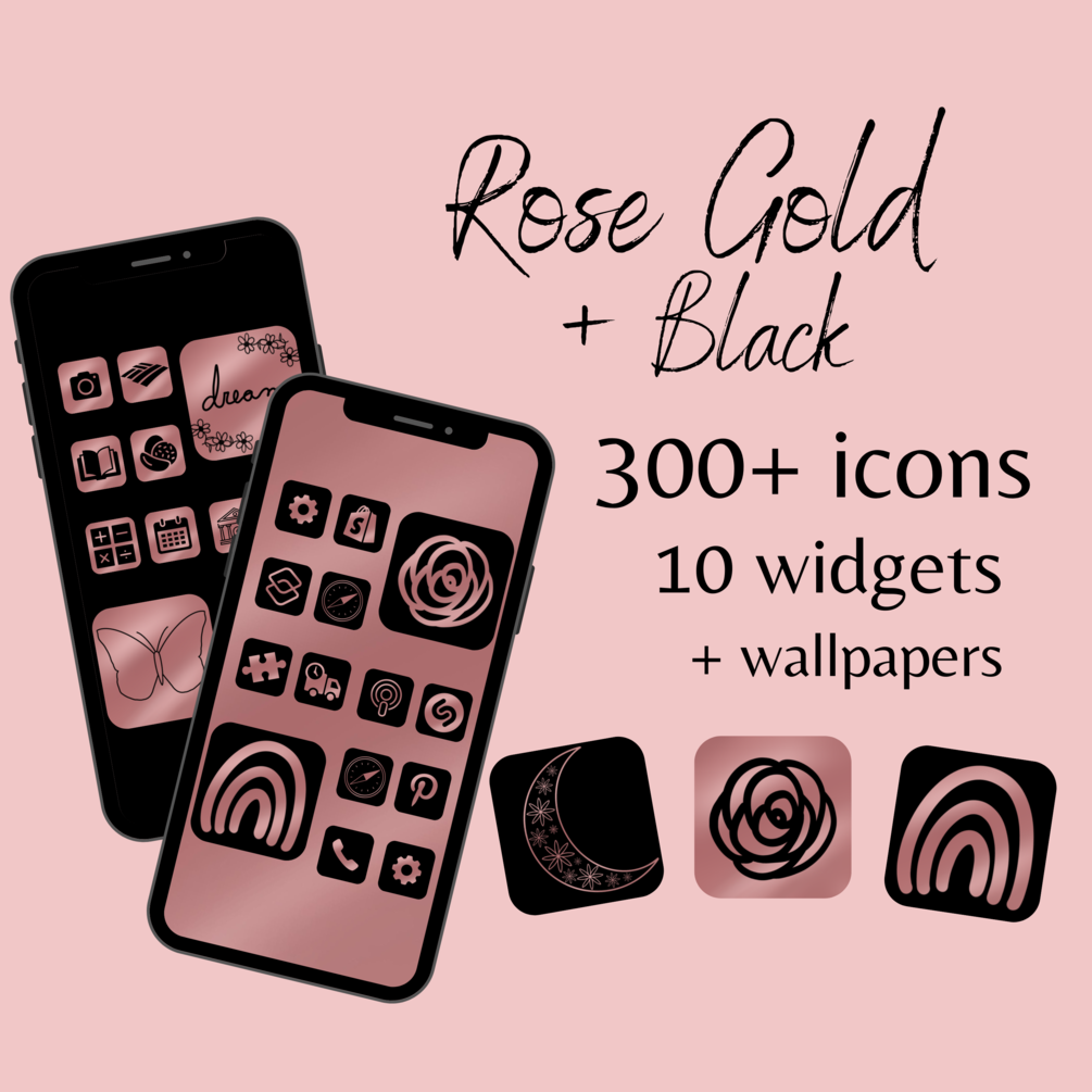 Rose Gold + Black Theme for iOS & Android | Includes App Icons, Widgets ...