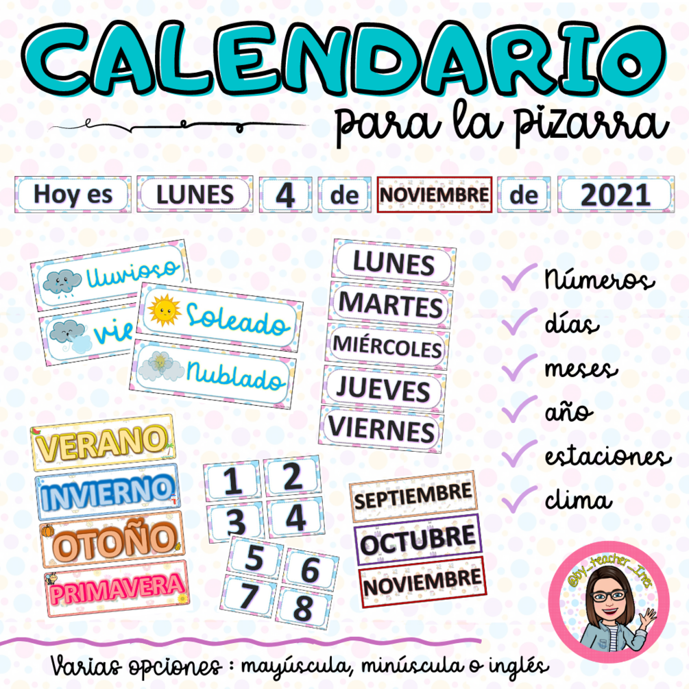 Calendario ESPAÑOL MINÚSCULA pizarra
