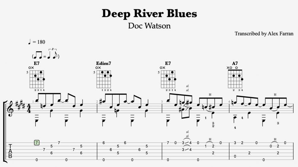 "Deep River Blues" - Doc Watson guitar transcription