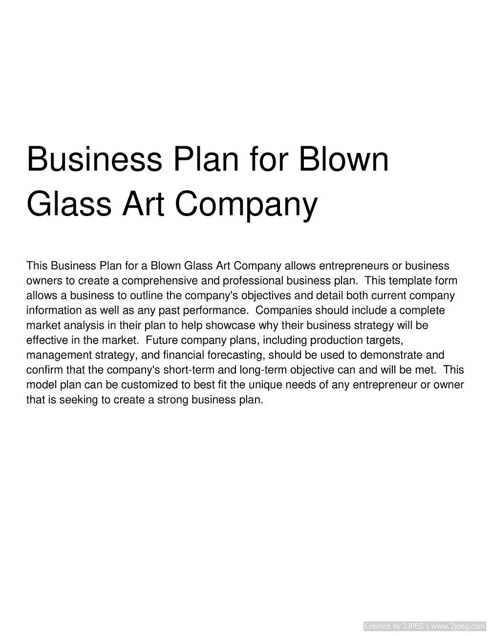 Business Plan for Blown Glass Art Company
