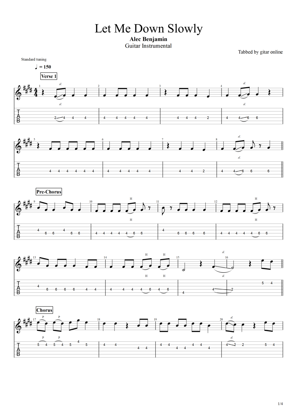 TAB. Let Me Down Slowly - Alec Benjamin (Guitar Instrumental)