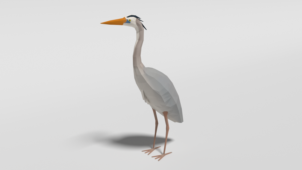 Low Poly Cartoon Great Blue Heron Digital 3D Model