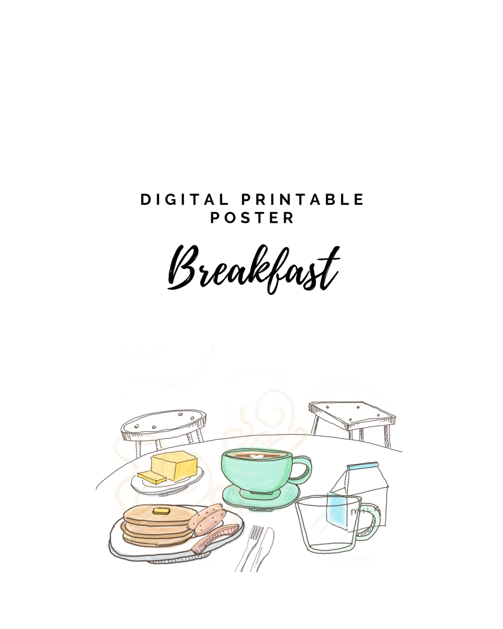 Breakfast | Wall Art | Digital Printable Poster | 5 size proportion ...