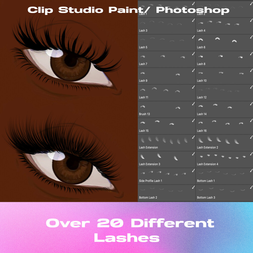 Clip Studio Paint (CSP) and Photoshop Lash Stamp Brushes By. Vegalia