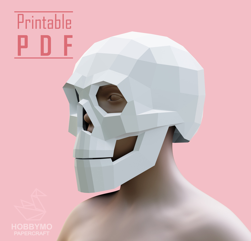 DIY Skull mask helmet (printable pdf template). Paper mask, Low poly ...