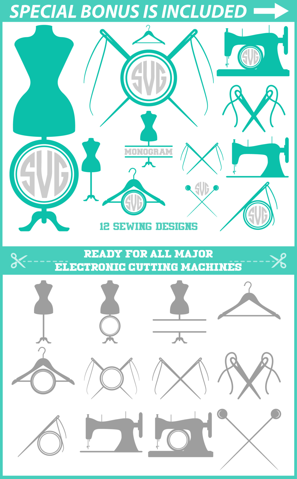 Sewing Svg Cut Files | 12 Designs + Special GIFTS