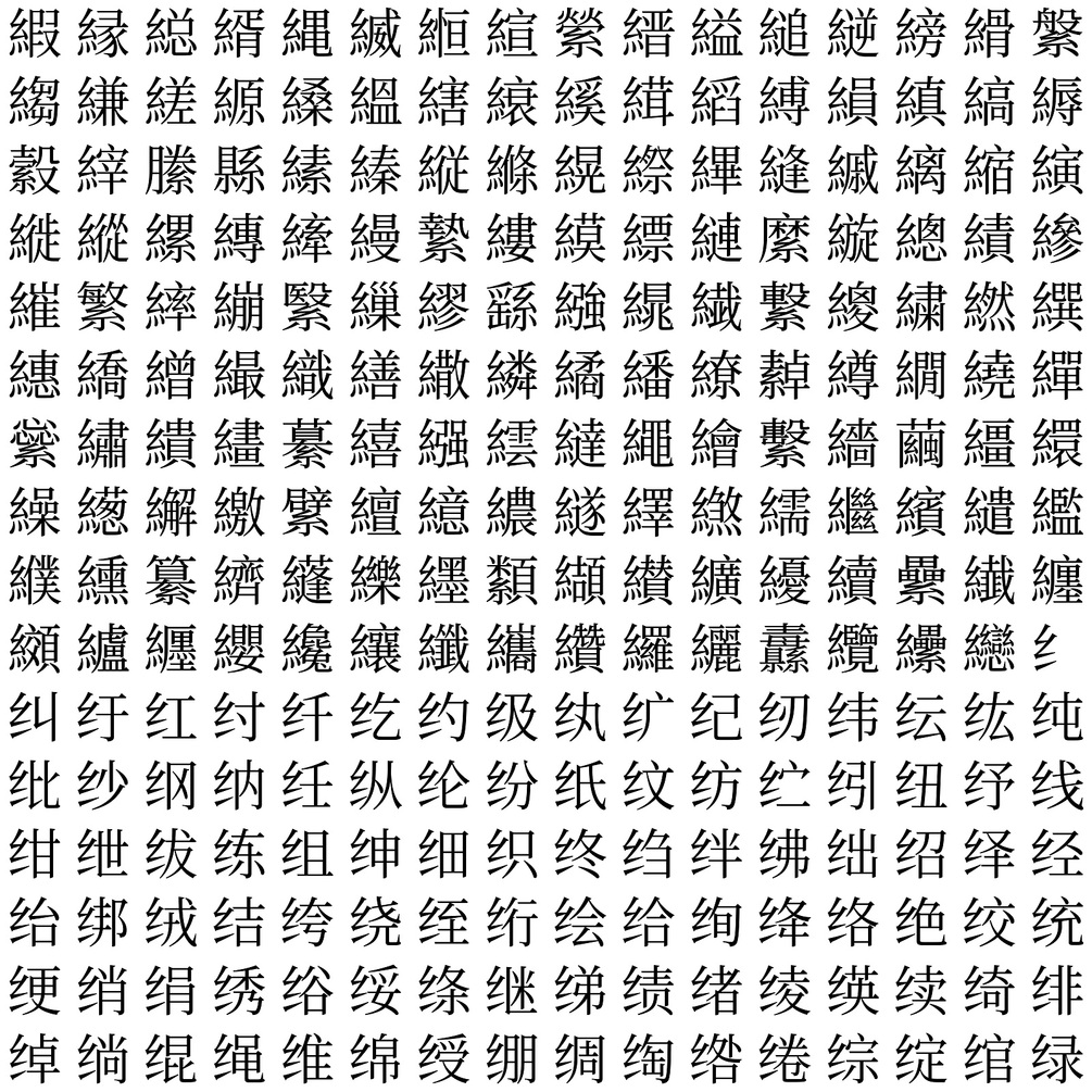 Unicode CJK 7e00-7eff, 256 letters, SVG file for 2d and 3d