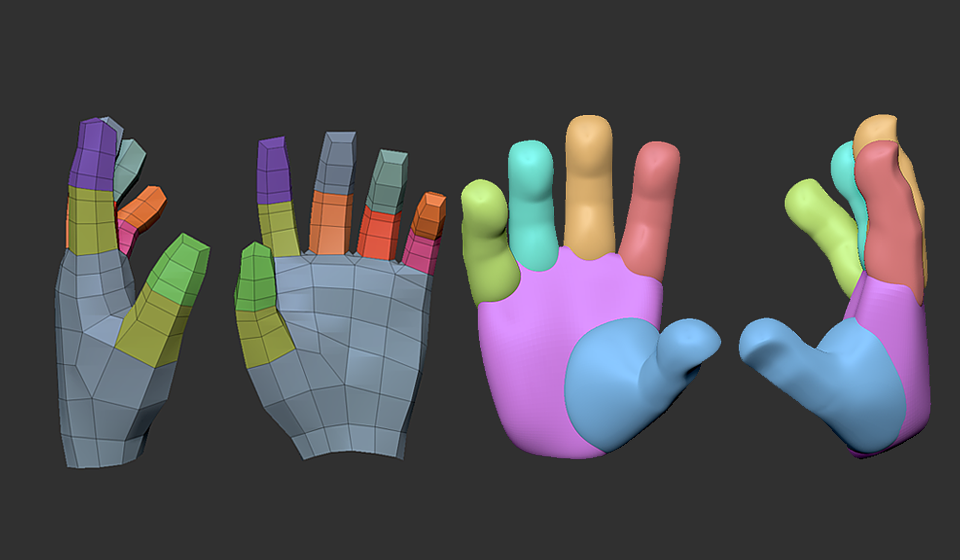 Low and High Poly Stylized Hand