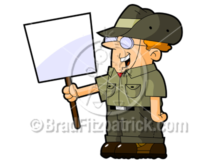 Cartoon Safari Guide with a Blank Sign