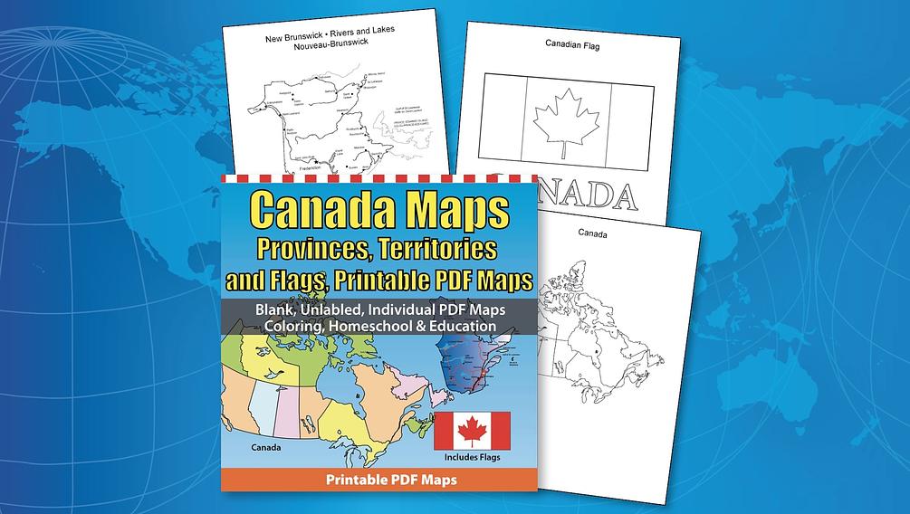 Canada, Provinces and Territories Printable PDF Maps Coloring Set