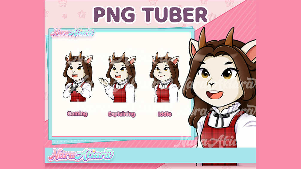 Elevate Your Vtuber Stream with Chibi PNGTuber Avatar Brown Hair Goat Girl