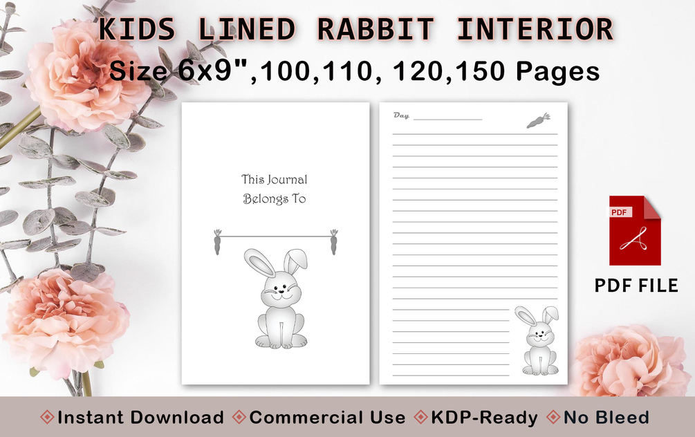 Free KDP Interiors Download, Kids Cute Rabbit Lined Journal Paper, PDF ...