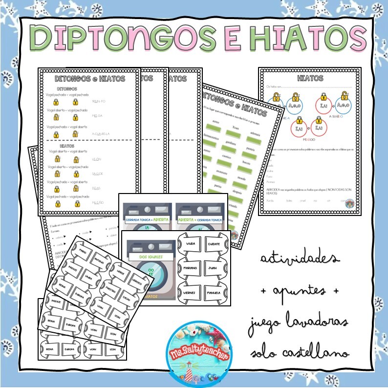 LENGUA Y LINGUA: diptongos e hiatos- actividades+ teoría + juego lavadoras