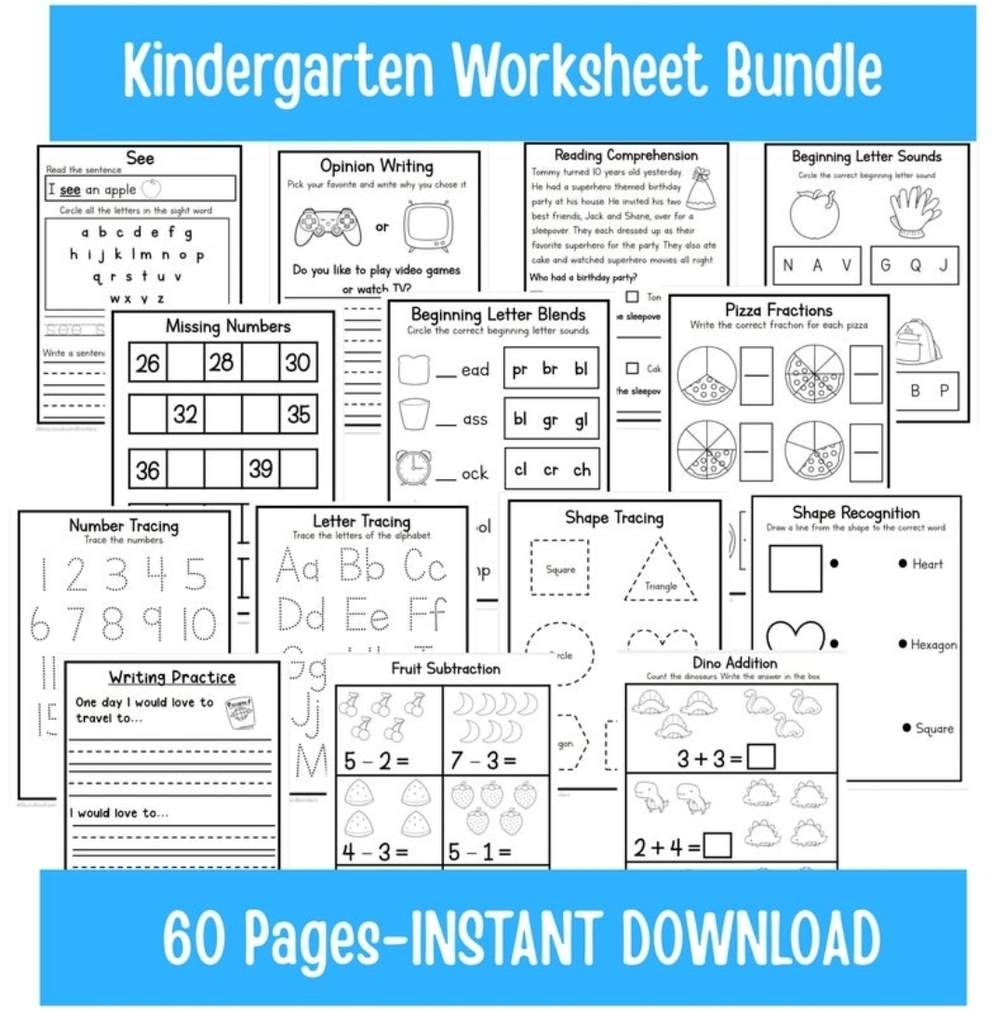 Kindergarten to Grade One Worksheet Bundle ONE
