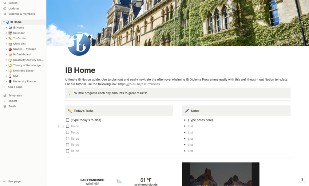 International Baccalaureate (IB) Notion Template