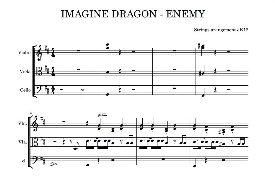 IMAGINE DRAGONS - ENEMY (Trio Strings : violin, viola & cello sheet ...