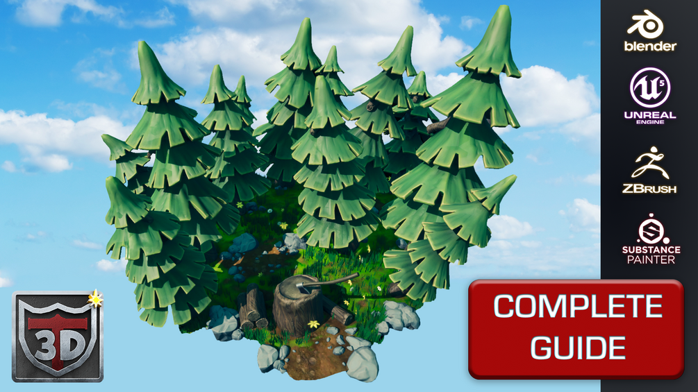 Stylized Woodland Tree Scene Blend File