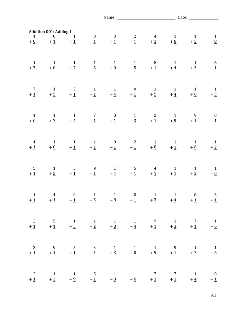 Single Digit Math Sheets