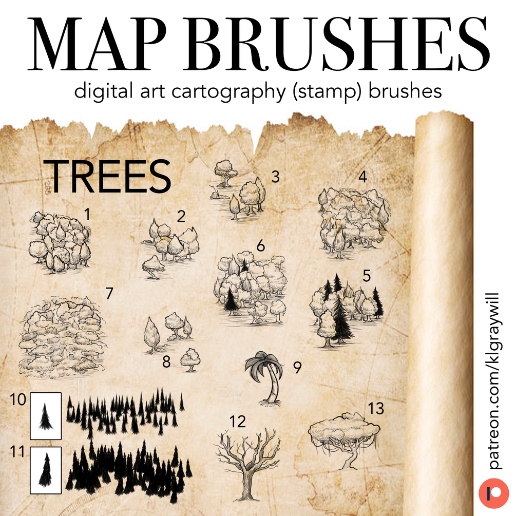 Mapmaking Brushes: Trees & Forests [Set of 13]