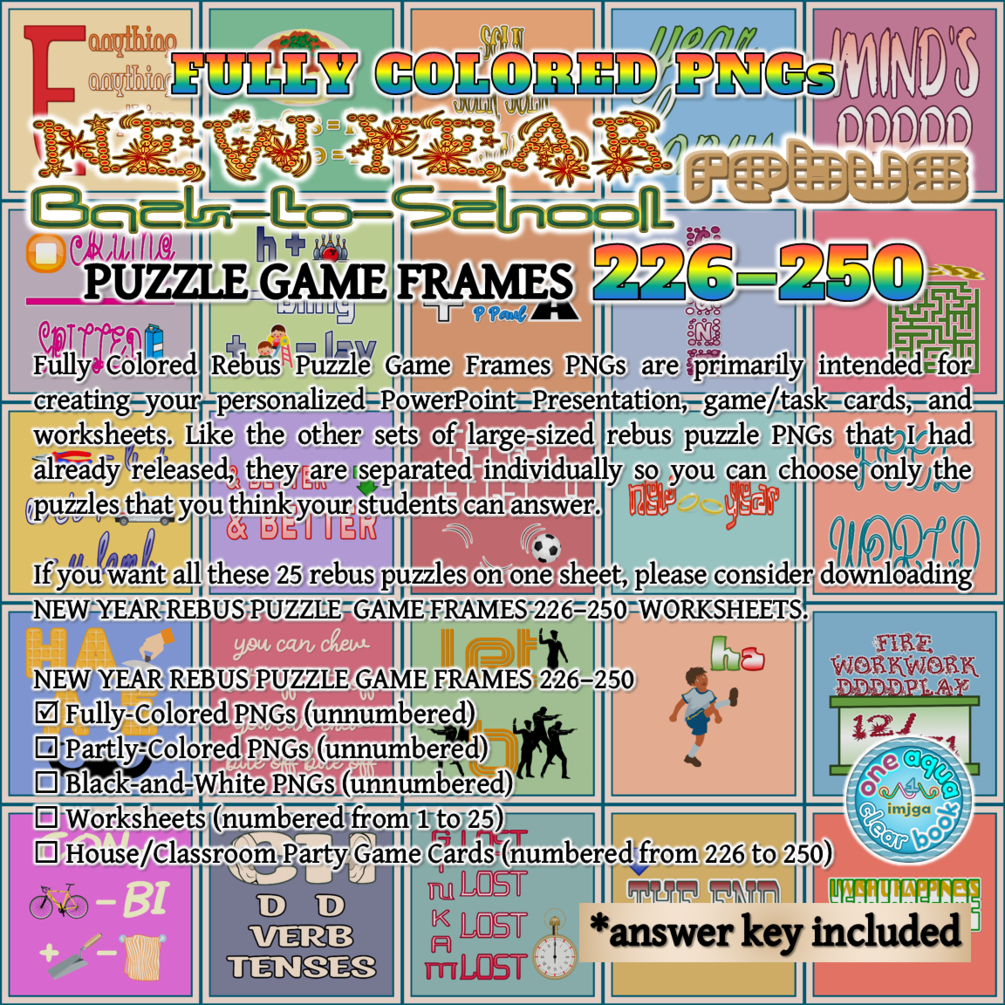 Fully Colored NEW YEAR (Back-to-School) Rebus Puzzle Game Frames 226 ...