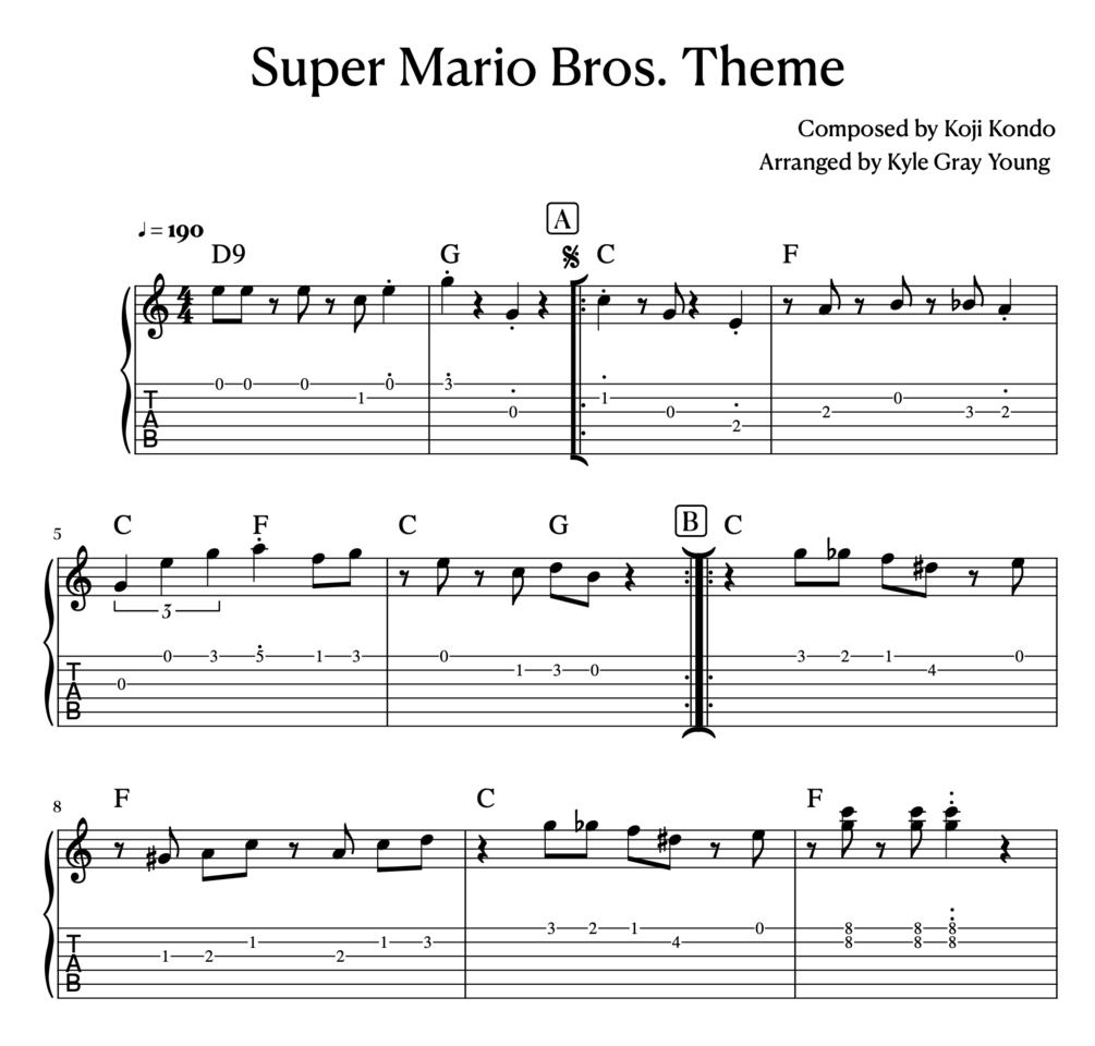 Super Mario Bros. Theme (guitar tabs/sheet music)