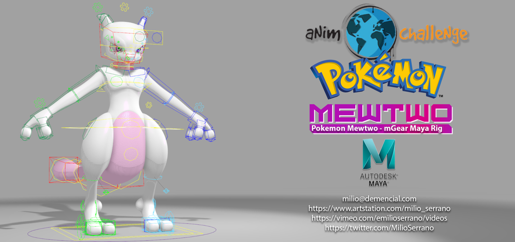 AnimChallenge; Pokemon Mewtwo, mGear Maya Rig