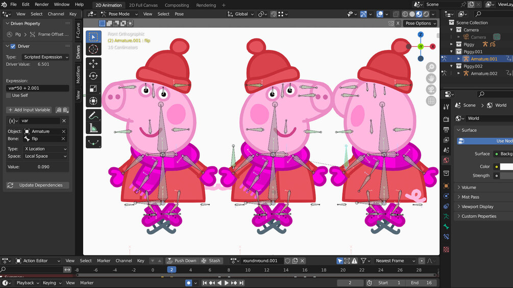 Peppa Pig Style 360° 2D Rig : Full Body Turn with One Bone - Blender 3.5