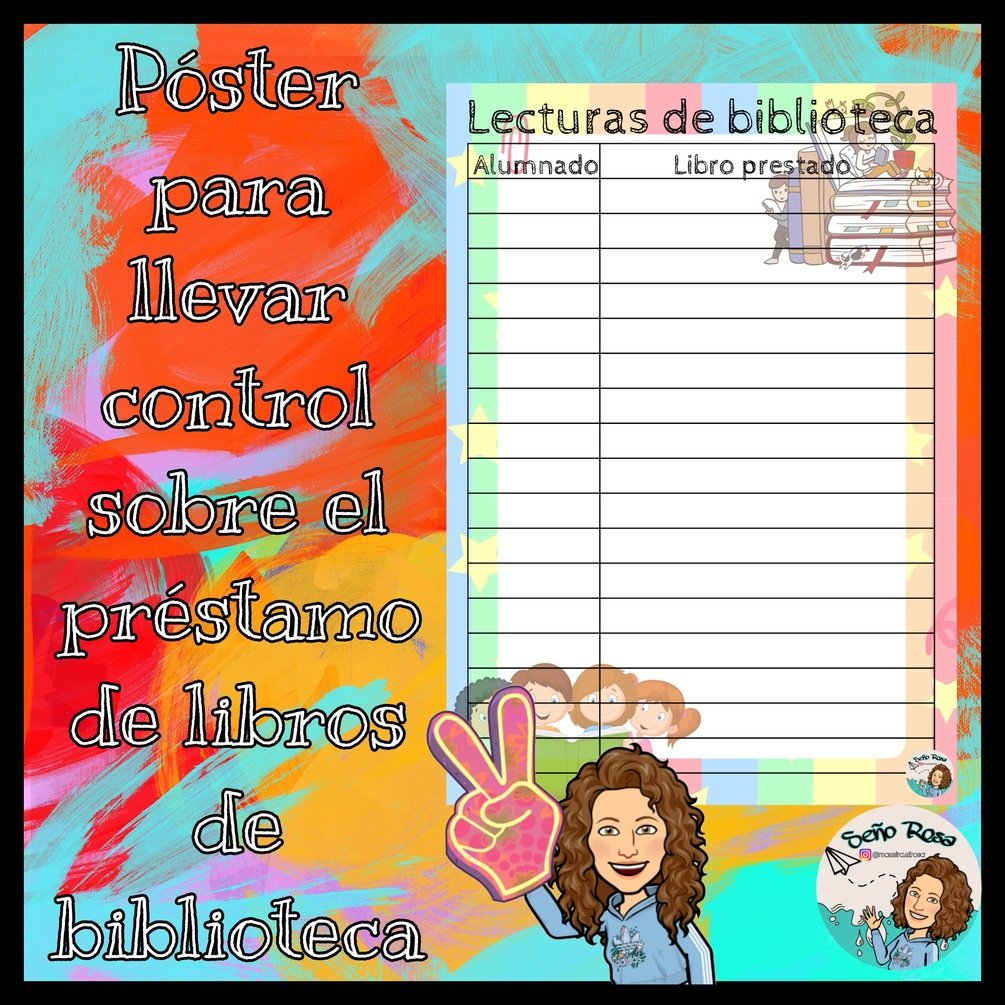 Póster de préstamos de libros de biblioteca.