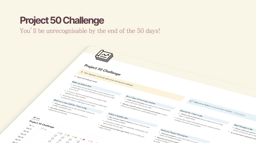 Project 50 Challenge Notion Template