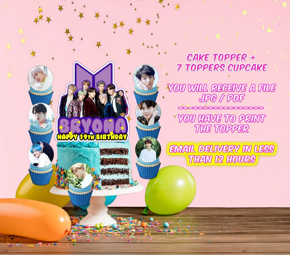 BTS cake topper, + cupcakes topper - Digital File - You have to print it-