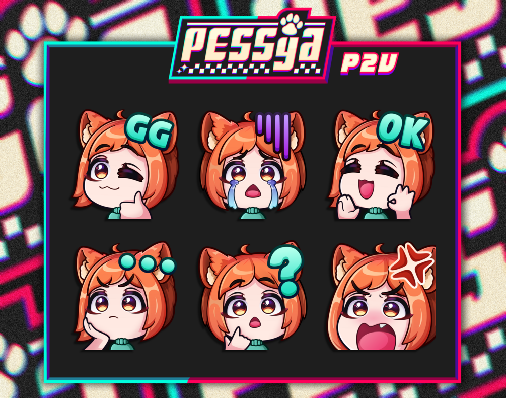Set of P2U Cat Girl emotes | Six Colors, Two styles | Twitch, Discord ...