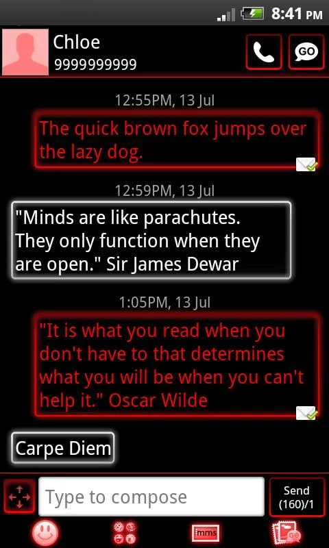 GO SMS Pro Red Neon Theme