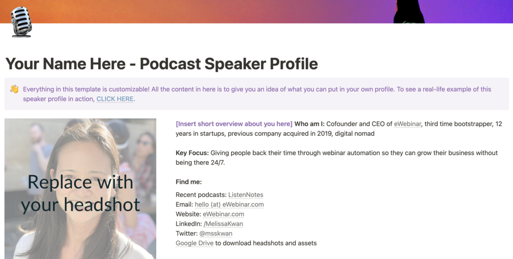 Notion - Podcast Speaker Profile Template