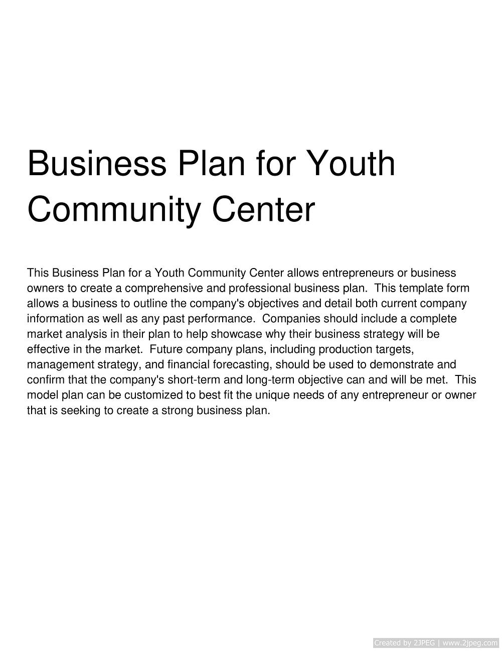 Business Plan for Youth Community Center