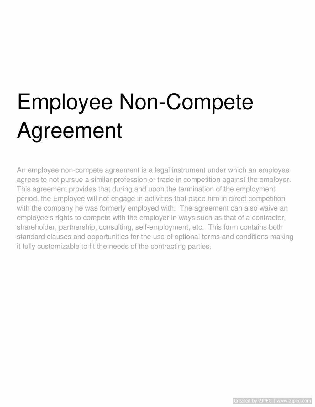 Employee Non-Compete Agreement